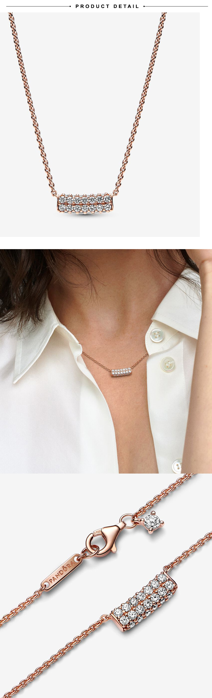 판도라 타임리스 파베 더블 로우 바 목걸이 382621C01_PANDORA
